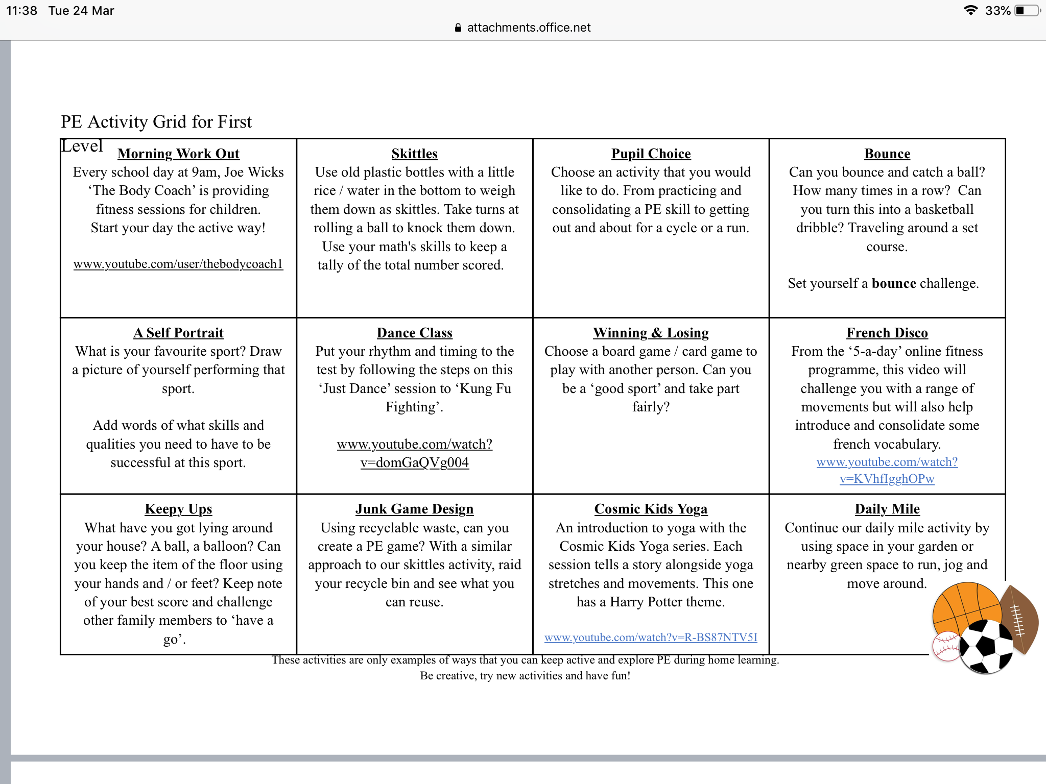 Home learning grid – St David's R.C. Primary School